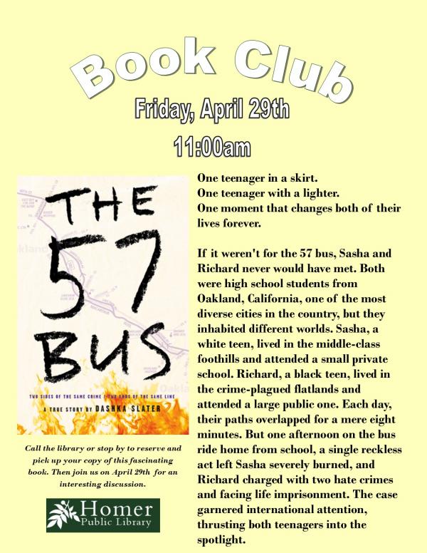 Book Club, "The 57 Bus" by Dashka Slater | Homer Public Library
