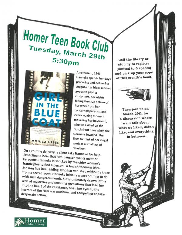 Homer Teen Book Club, "Girl in the Blue Coat" by Monica Hesse | Homer ...